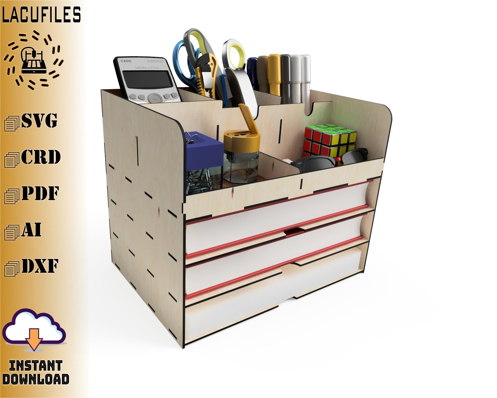 DESKTOP ORGANIZER for Laser Cutting Glowforge Cnc | Etsy