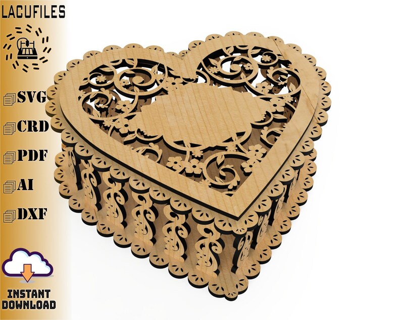 Caja de corazón para corte láser cnc arte digital del amor | Etsy España
