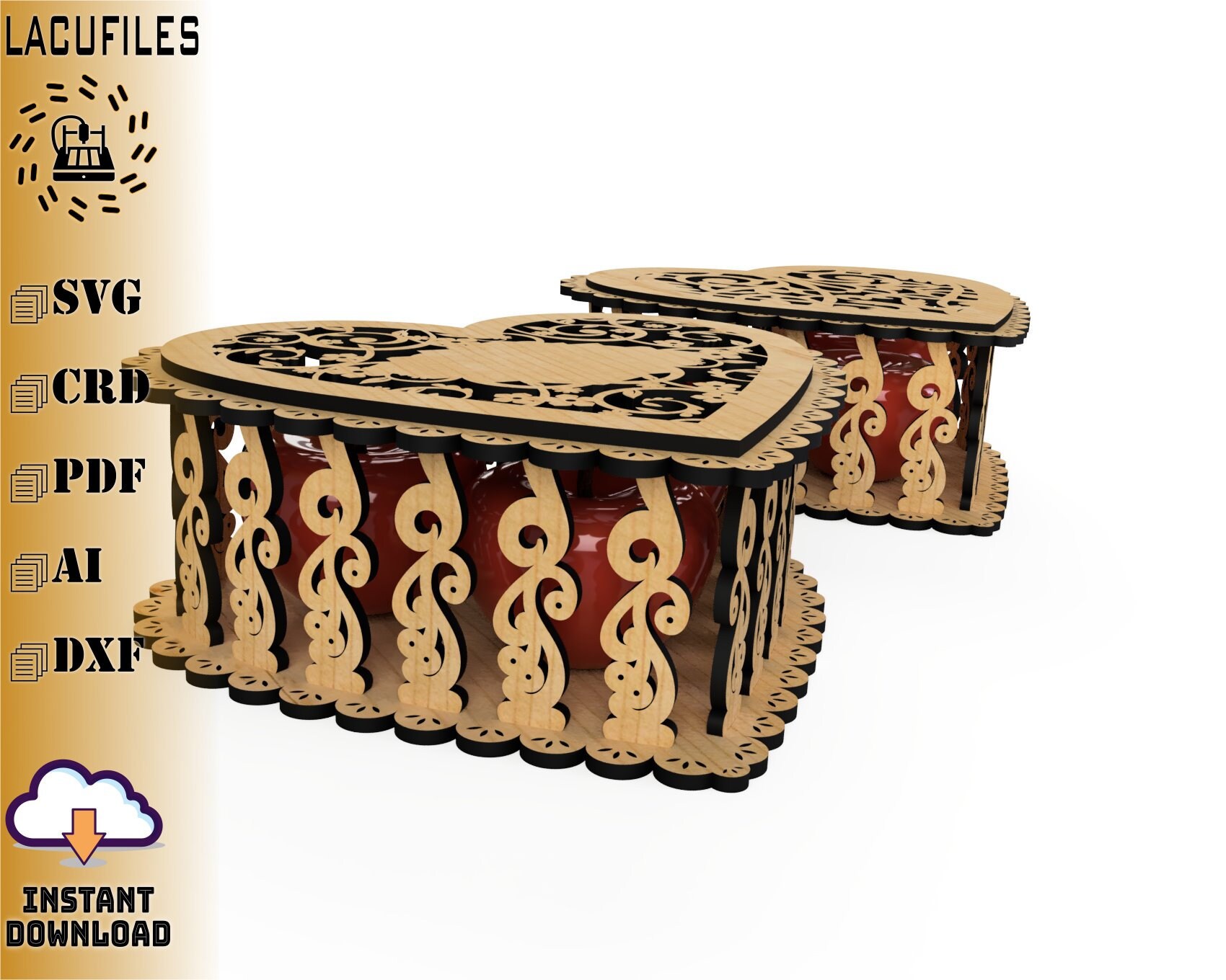 Heart Box for Cnc Laser Cutting Digital Art of Love Romantic - Etsy