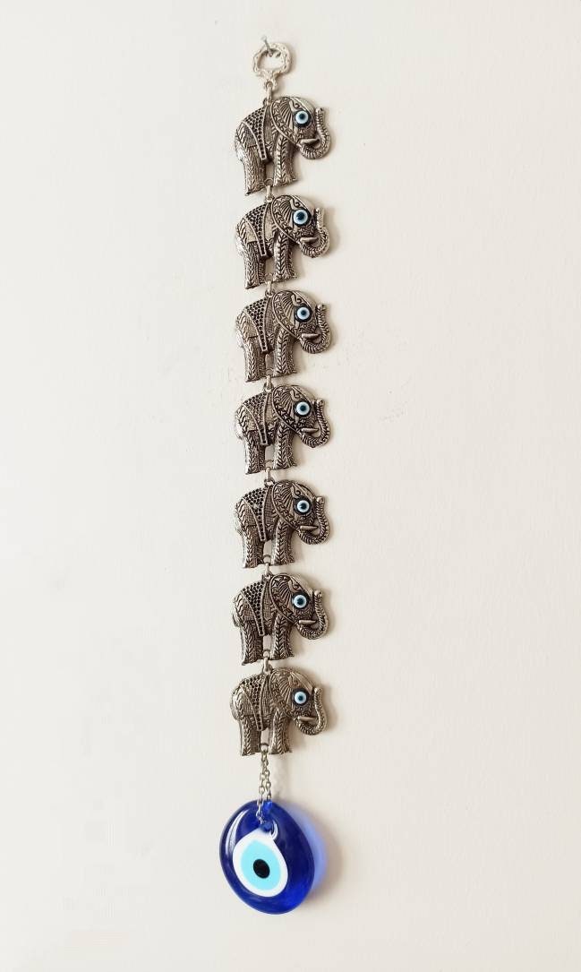 Seven Elephants With Evil Eye, Evil Eye Hanging, Elephant Decor, Lucky ...