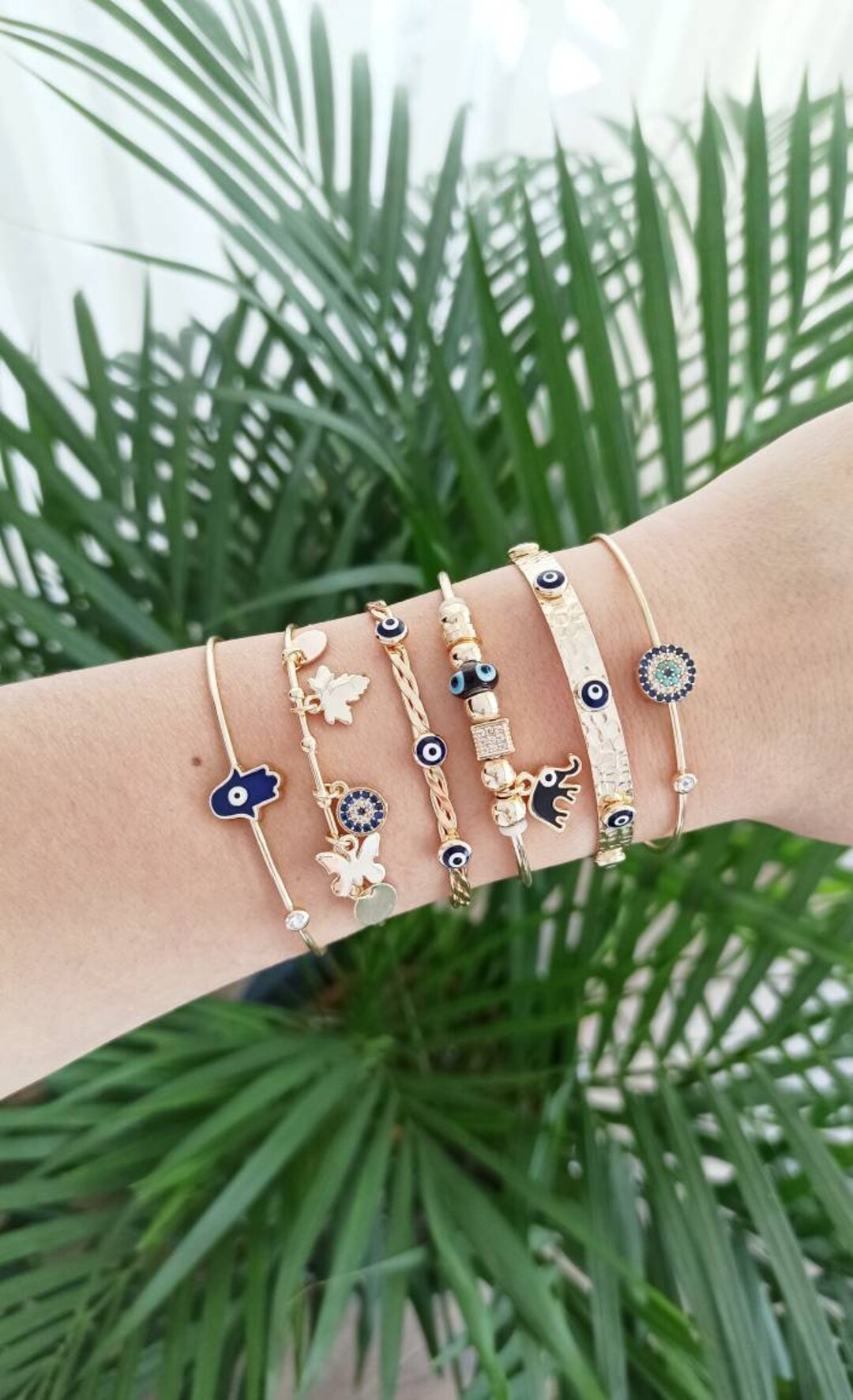 Evil Eye Bracelet, Evil Eye Cuff, Evil Eye Bangle, Gold Bangle Bracelet ...