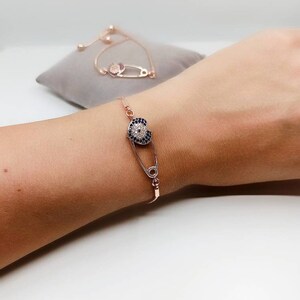 Safety Pin Bracelet, Evil Eye Bracelet, Zirconia Heart Bracelet, Safety ...