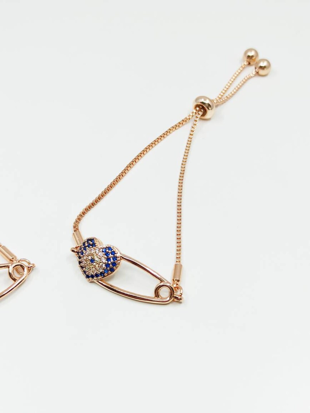 Safety Pin Bracelet, Evil Eye Bracelet, Zirconia Heart Bracelet, Safety ...