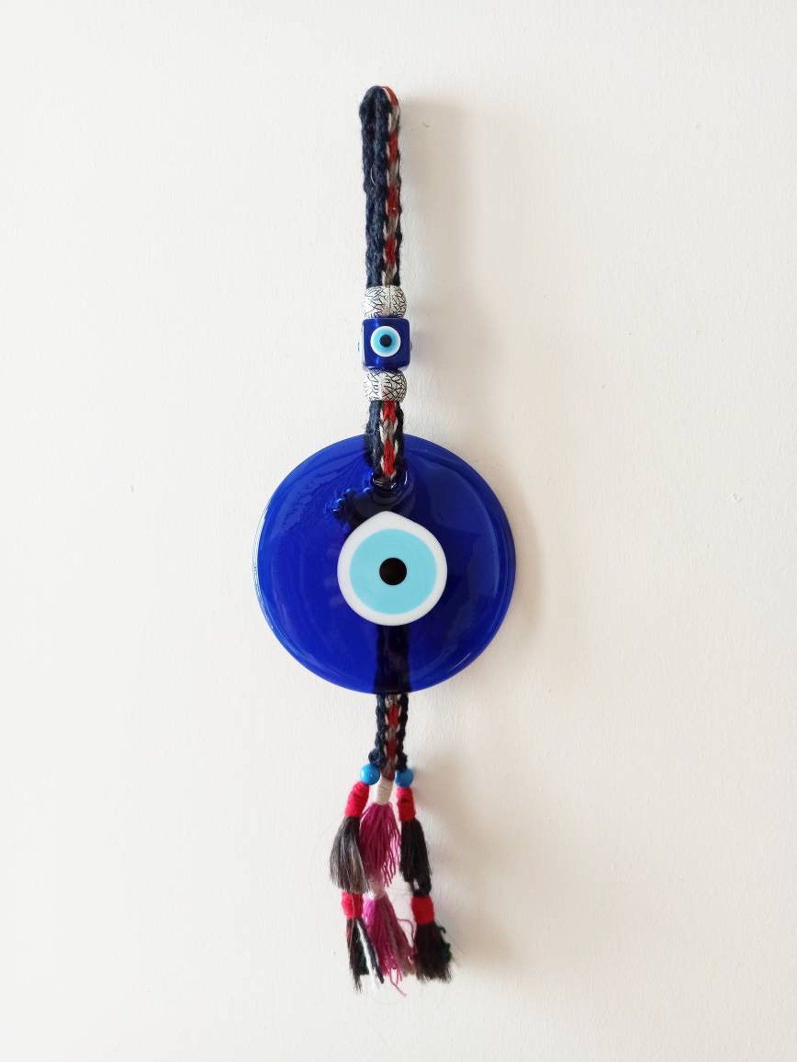 Evil Eye Wall Hanging, Large Evil Eye Bead, Felt Wall Decor, Blue Evil ...