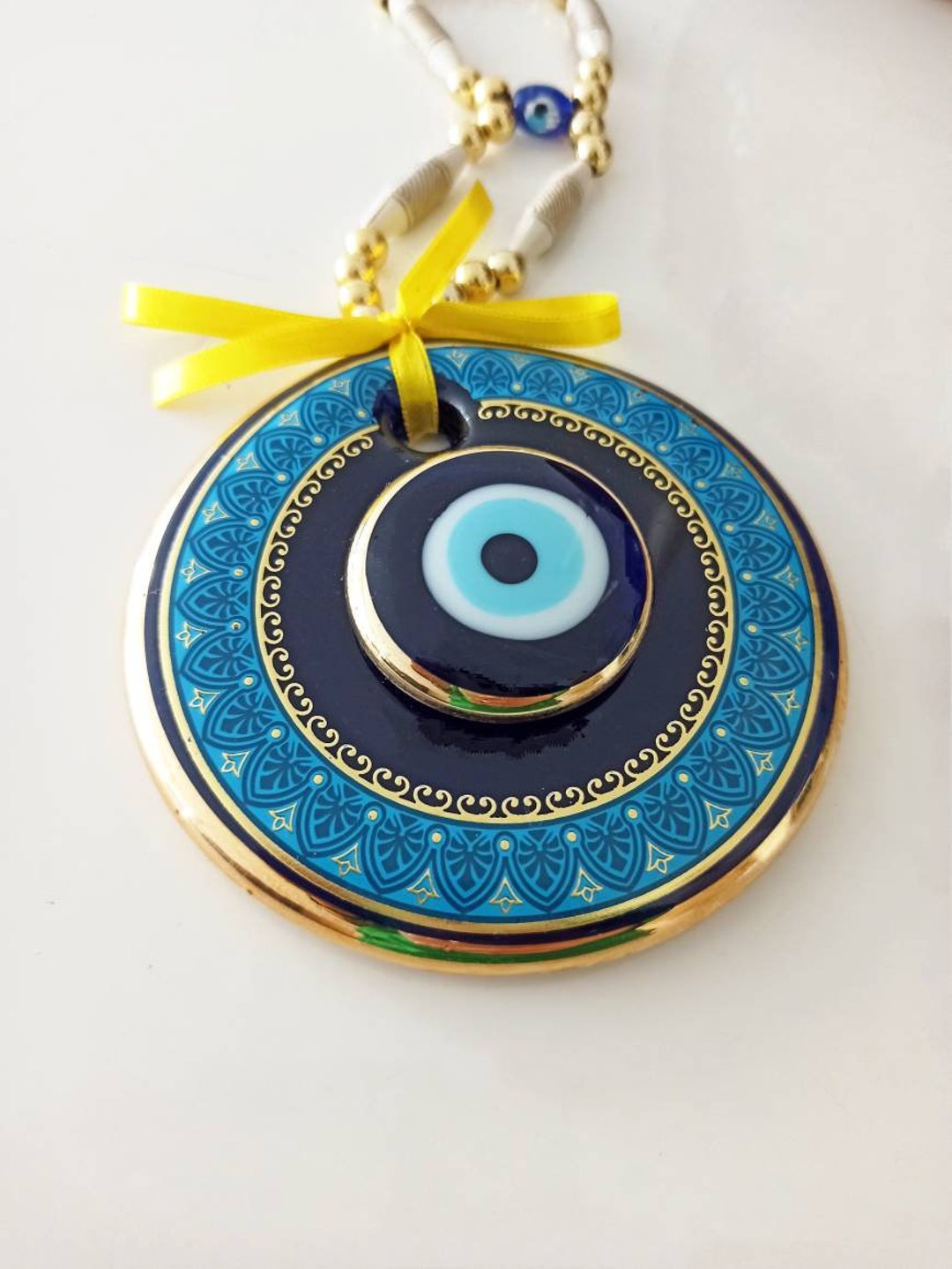 Gold Trim Evil Eye, Large Round Evil Eye Decor, Turkish Decor, Evil Eye ...