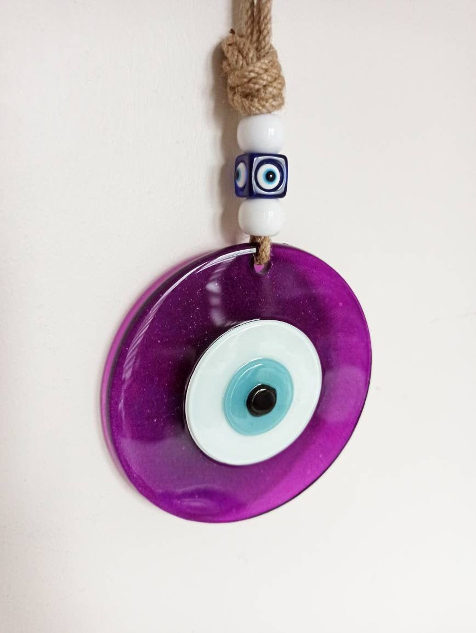 Evil Eye for Home Purple Evil Eye Hanging Fused Glass Art | Etsy