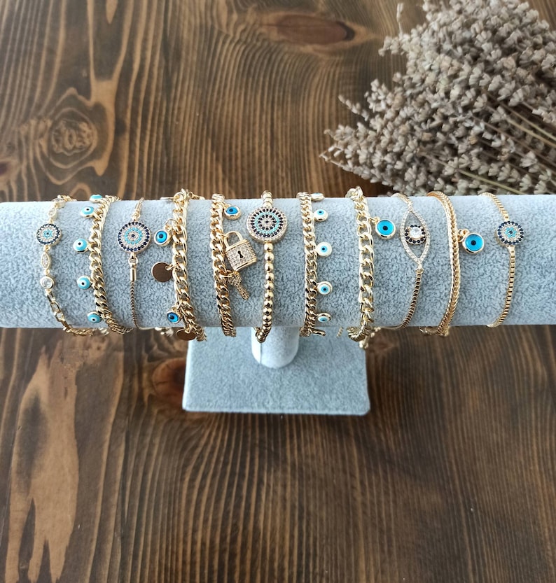 Gold Evil Eye Bracelet Evil Eye Charm Bracelet 14K Gold - Etsy