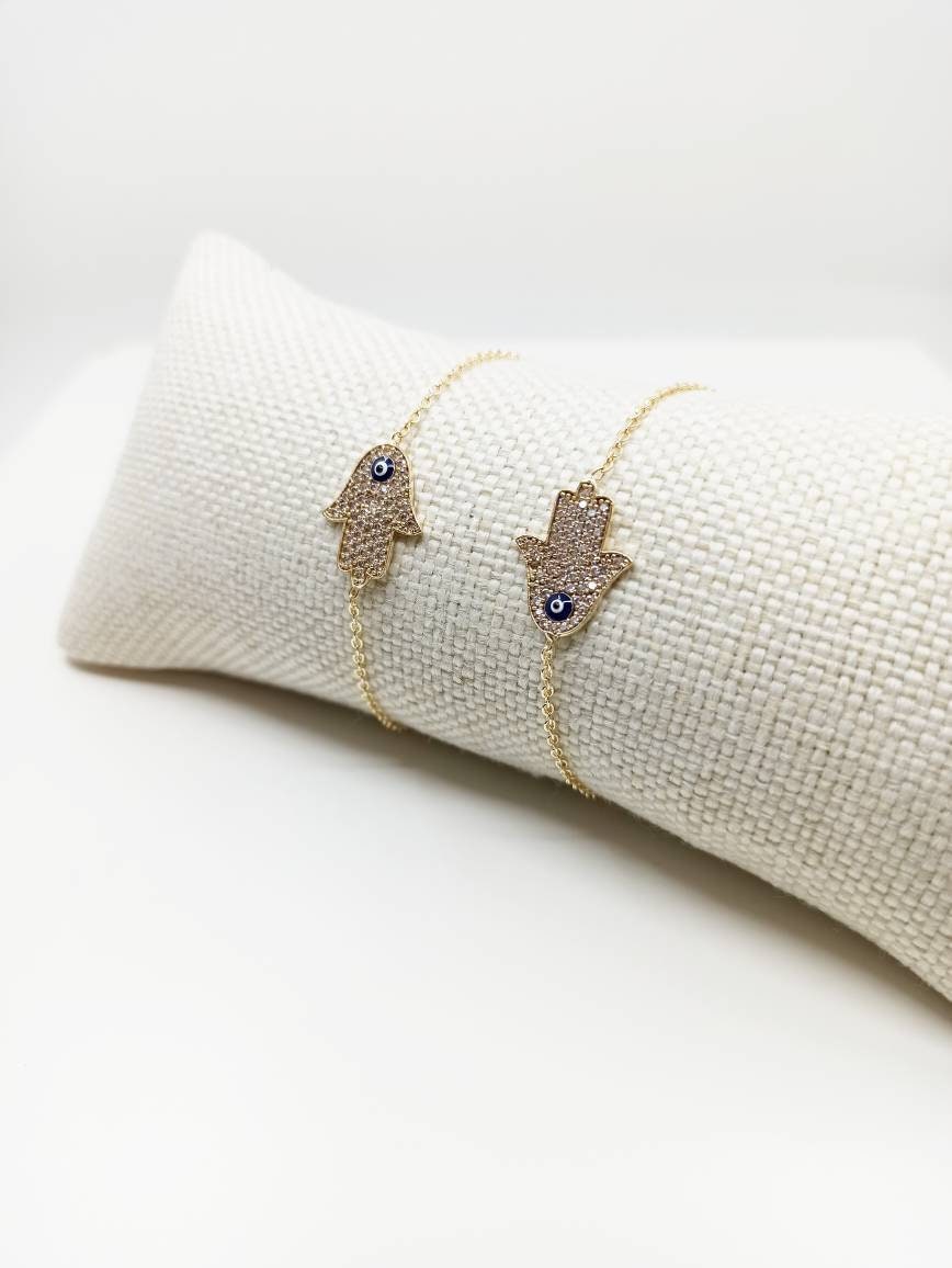 Hamsa Bracelet With Evil Eye, Hamsa Hand Jewelry, Hand of Fatima, Gold ...