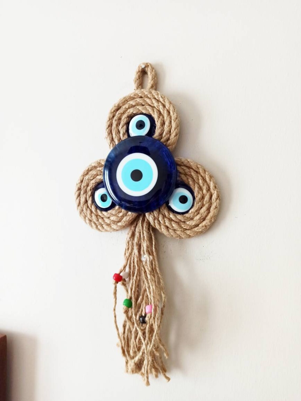 Evil Eye Wall Decor With Rope, Turkish Eye Hanging, Evil Eye Boho Decor ...