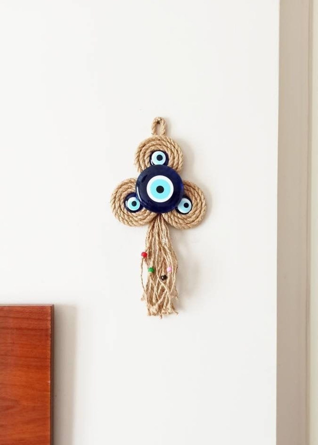 Evil Eye Wall Decor With Rope, Turkish Eye Hanging, Evil Eye Boho Decor ...