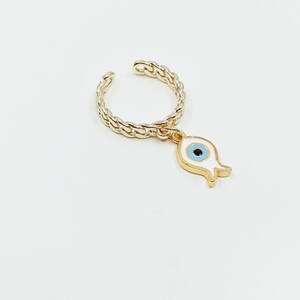 Evil Eye Ring, Fish Shaped Evil Eye, Dainty Evil Eye, Turkish Eye ...