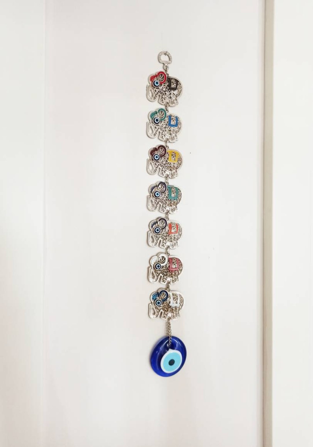 Evil Eye Wall Hanging With Seven Elephants, Turkish Eye With Elephants ...