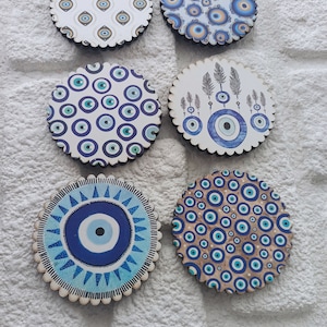 Evil Eye Coaster Set Set of 6 Coaster Drink Coaster Turkish - Etsy