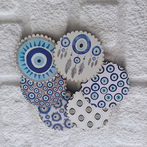 Evil Eye Coaster Set Set of 6 Coaster Drink Coaster Turkish - Etsy