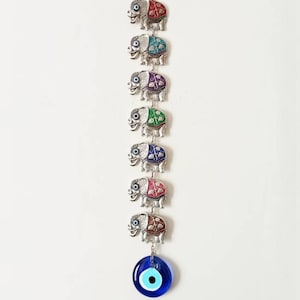 7 Elephant Wall Decor, Evil Eye With Elephants, Evil Eye Hanging, Lucky ...