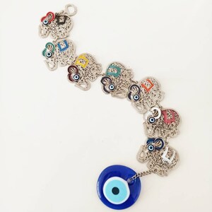 Evil Eye Wall Hanging With Seven Elephants, Turkish Eye With Elephants ...