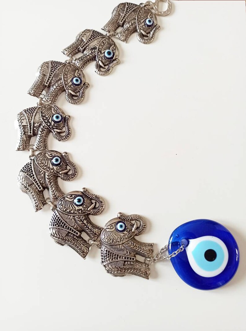 Seven Elephants With Evil Eye, Evil Eye Hanging, Elephant Decor, Lucky ...