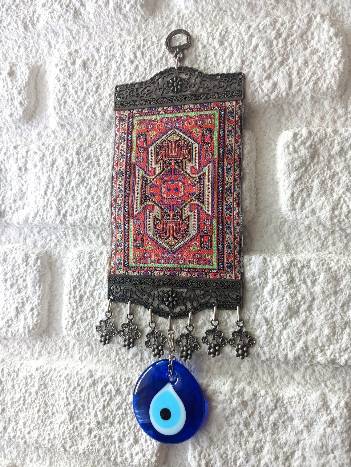 Miniature Rug With Evil Eye, Turkish Mini Carpet, Kilim, Nazar Wall ...