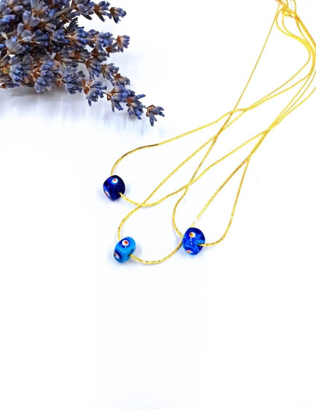 Evil Eye Bead Necklace, Square Evil Eye Bead, Turquoise Cube Bead ...