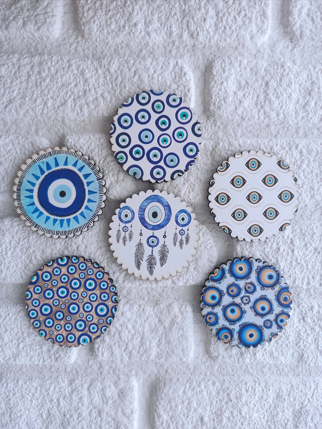 Evil Eye Coaster Set Set of 6 Coaster Drink Coaster Turkish - Etsy