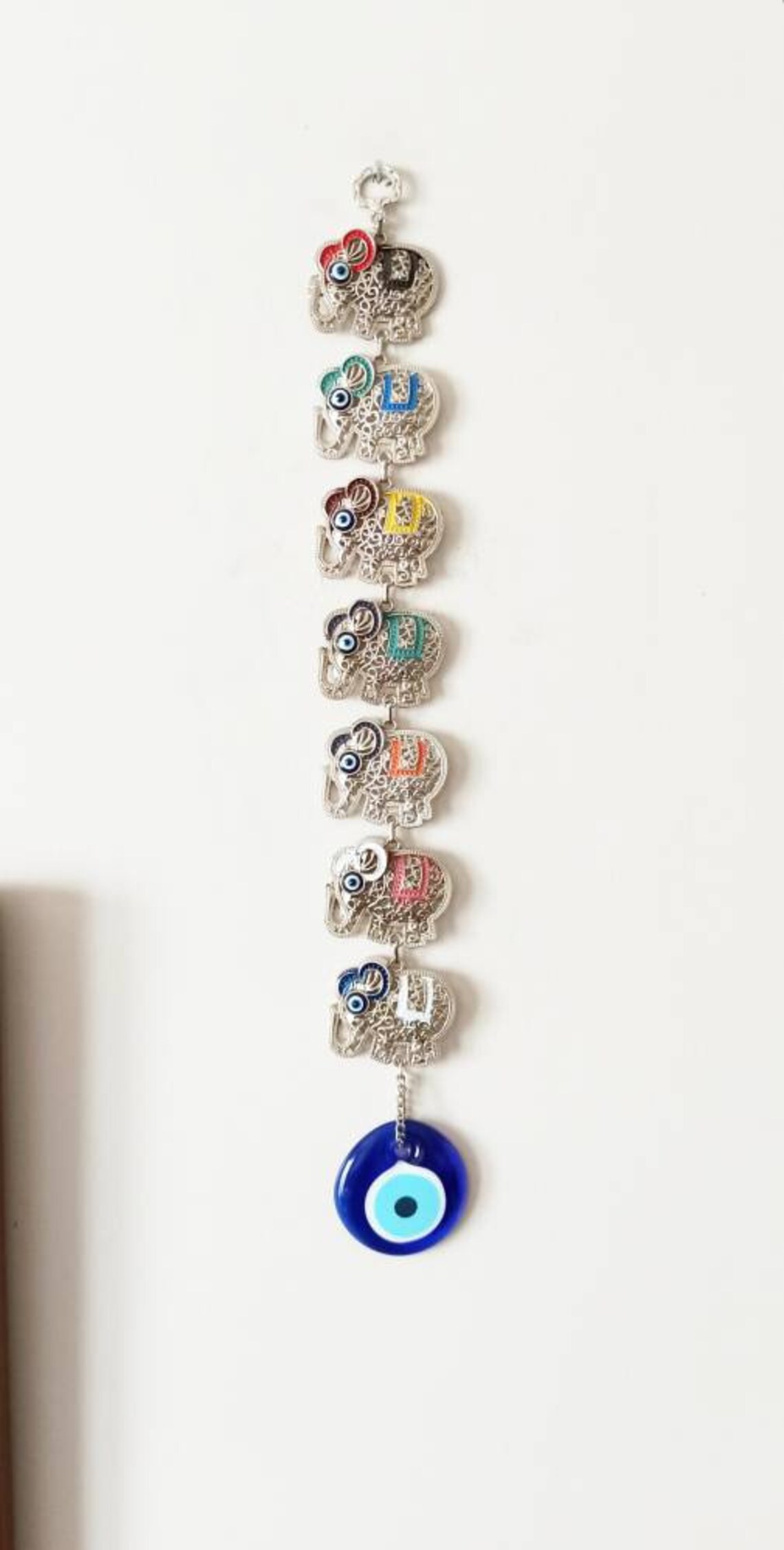 Evil Eye Wall Hanging With Seven Elephants, Turkish Eye With Elephants ...
