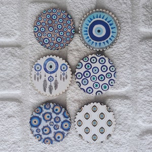 Evil Eye Coaster Set Set of 6 Coaster Drink Coaster Turkish - Etsy