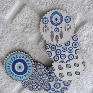 Evil Eye Coaster Set Set of 6 Coaster Drink Coaster Turkish - Etsy