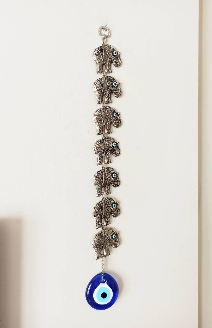 Seven Elephants With Evil Eye, Evil Eye Hanging, Elephant Decor, Lucky ...