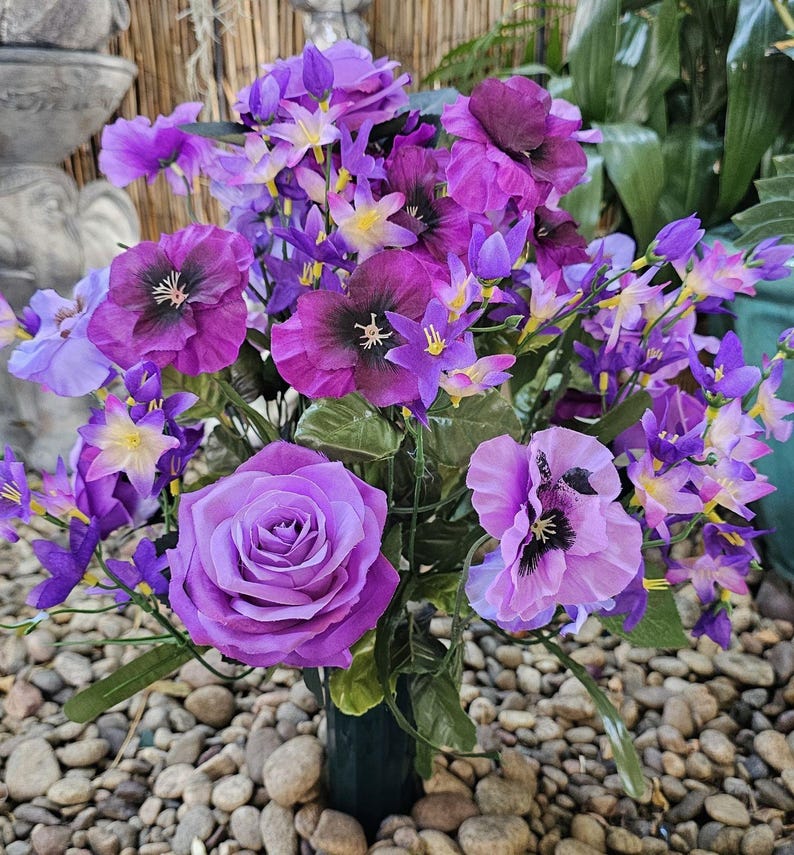 Purple Flower Arrangement, Purple Cemetery Flowers, Floral Gravesite ...