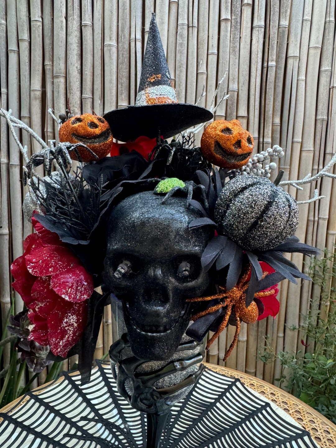 Spooky Skull Arrangement, Halloween Decor, Skull Floral Decor ...