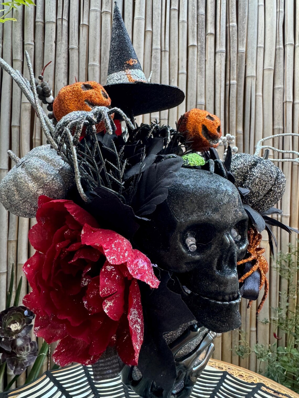 Spooky Skull Arrangement, Halloween Decor, Skull Floral Decor ...