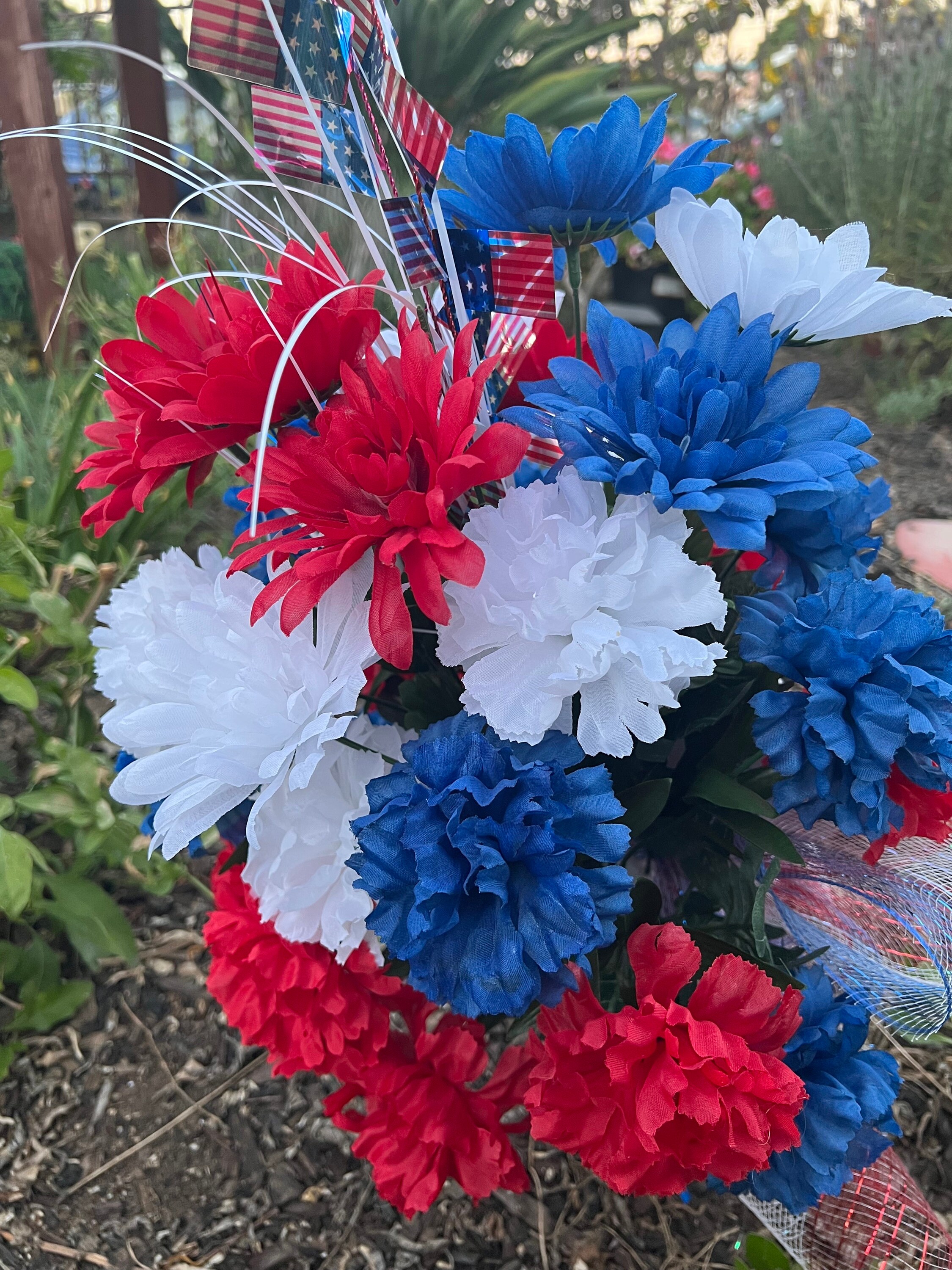 Red, White, and Blue Cemetery Flowers, Flower Arrangement, Gravesite ...