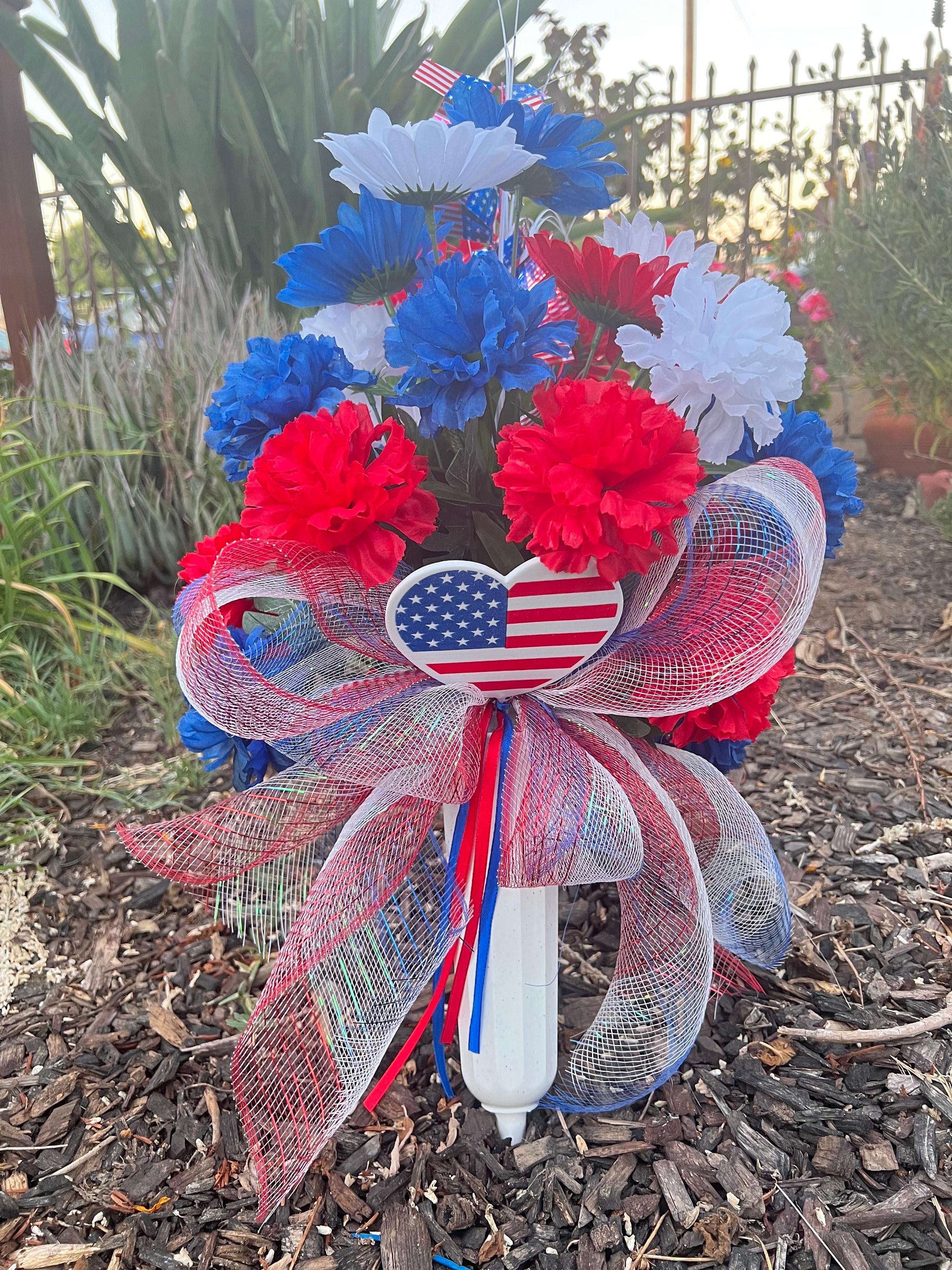 Red, White, and Blue Cemetery Flowers, Flower Arrangement, Gravesite ...