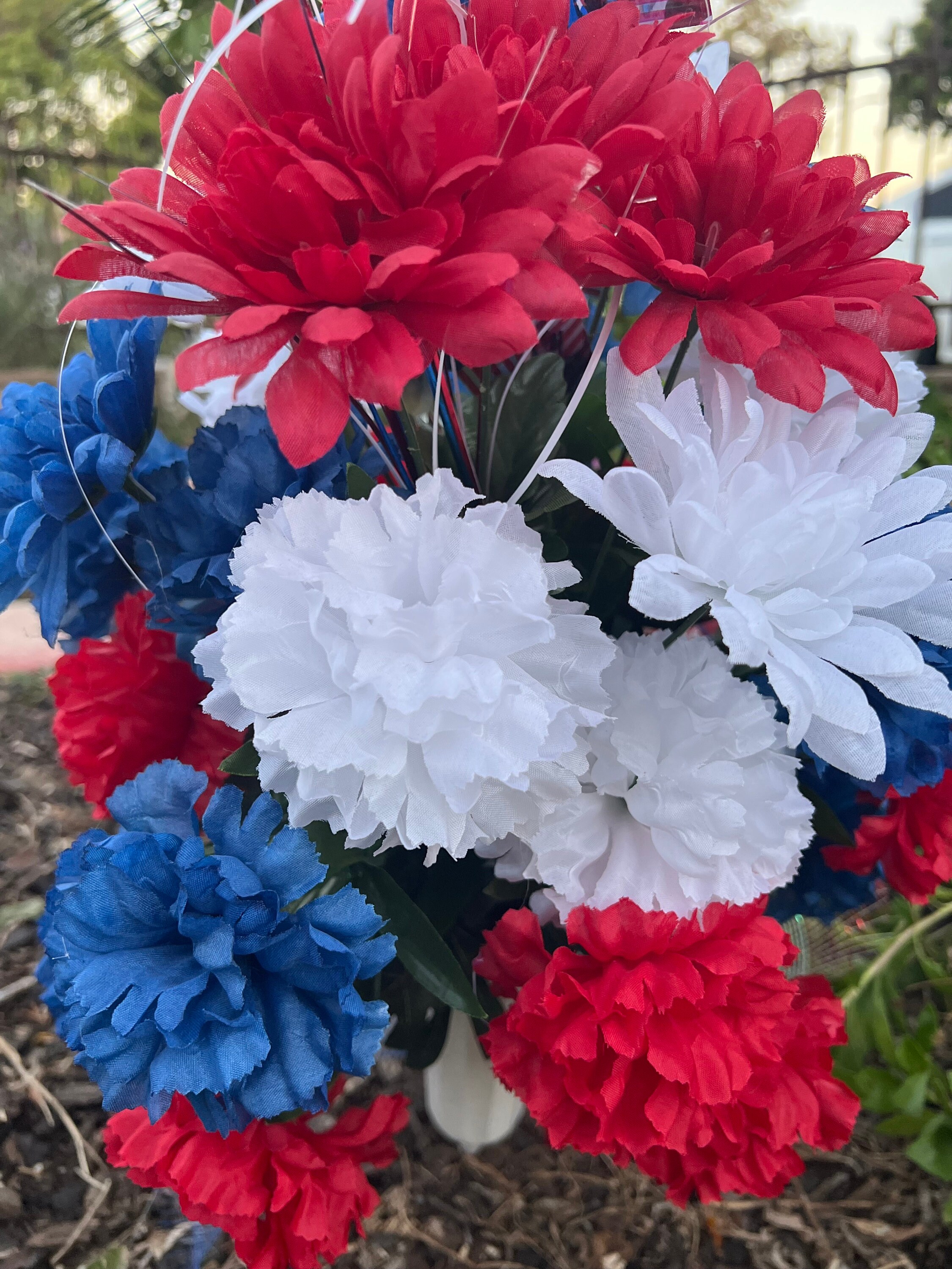 Red, White, and Blue Cemetery Flowers, Flower Arrangement, Gravesite ...