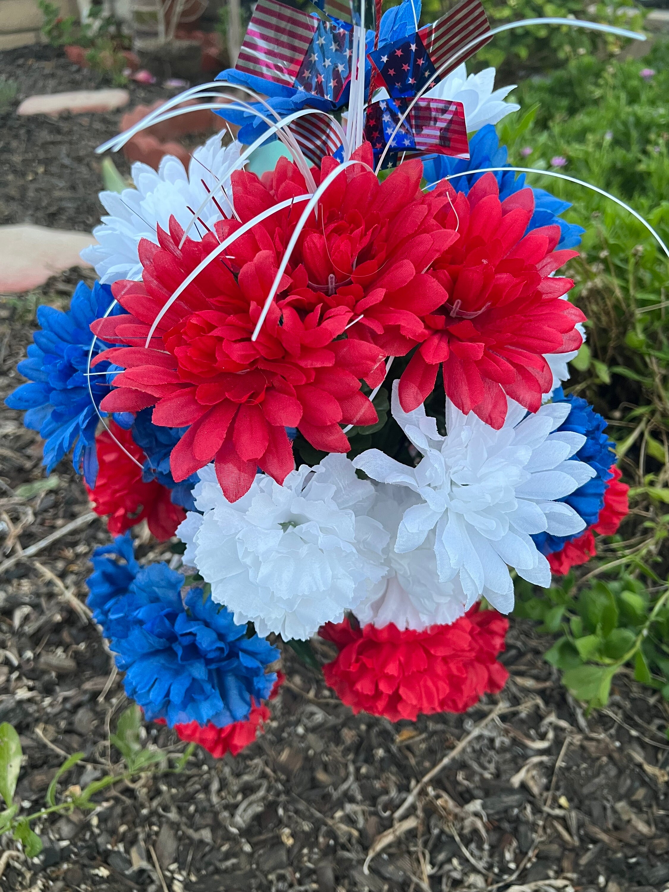 Red, White, and Blue Cemetery Flowers, Flower Arrangement, Gravesite ...