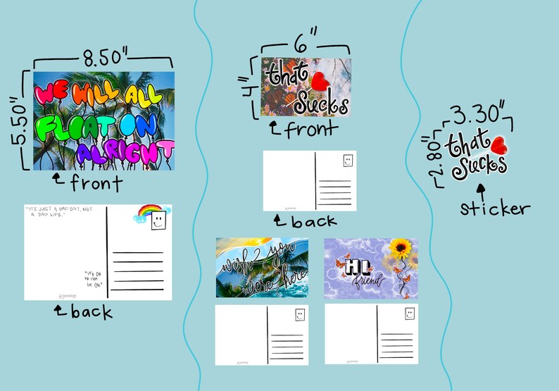 Postcard With Postage Stamp Set - Cute Stationary - Snail Mail ...