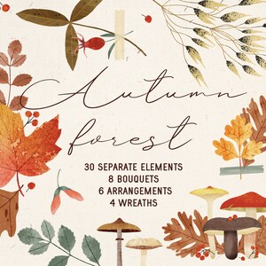 Autumn Forest Watercolor Clipart Leaves, Berries and Wooden Mushrooms ...