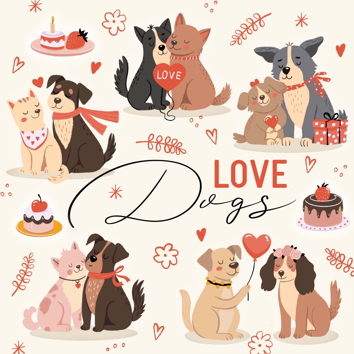 Valentine's Day Dogs PNG Clipart Cute Puppy Love Illustrations for ...