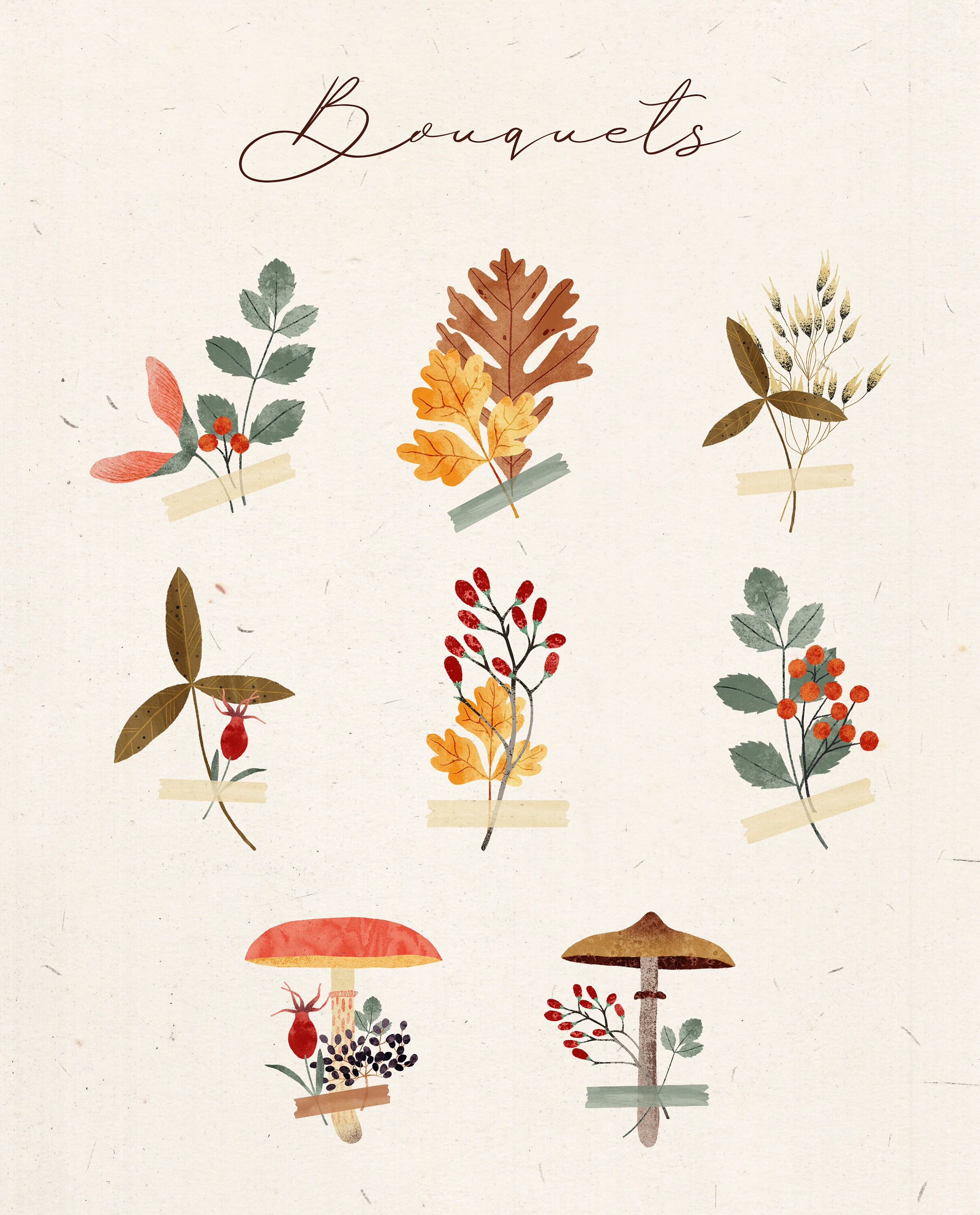 Autumn Forest Watercolor Clipart Leaves, Berries and Wooden Mushrooms ...