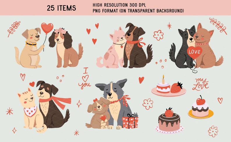 Valentine's Day Dogs PNG Clipart Cute Puppy Love Illustrations for ...