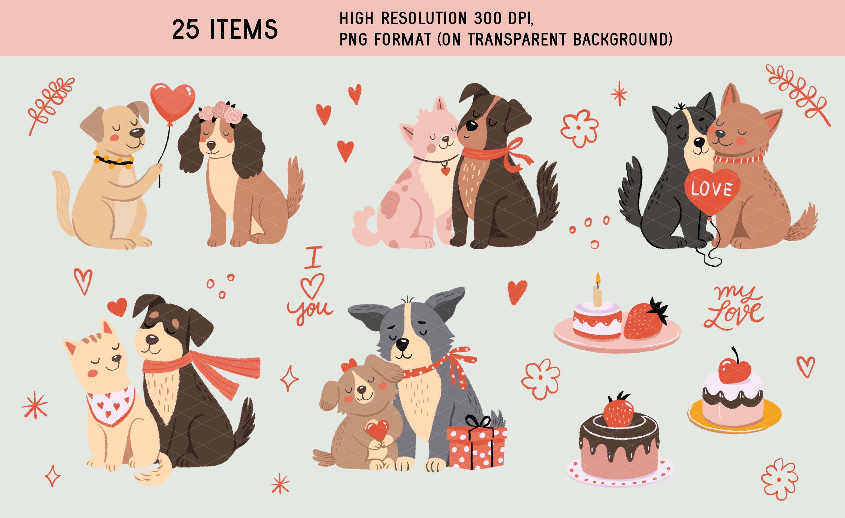 Valentine's Day Dogs PNG Clipart Cute Puppy Love Illustrations for ...