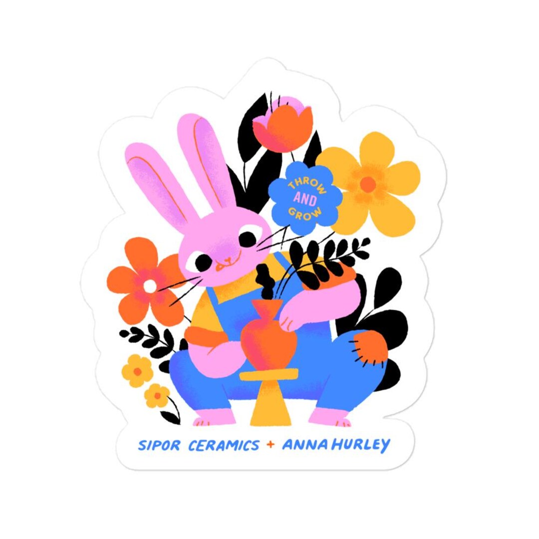 Throwing Bunny Sticker, Pottery Sticker, Ceramics Sticker, Hand Drawn ...