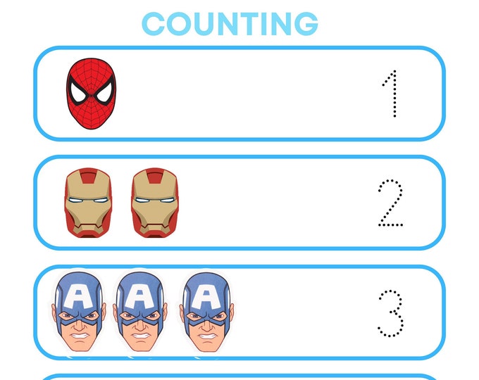 Superhero Math for Early Years, Kids, Kindergarten, Superhero Counting ...