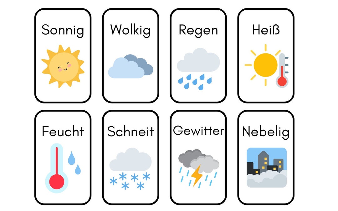 German Weather Flash Cards for Kids, Toddler Weather Cards, Weather ...