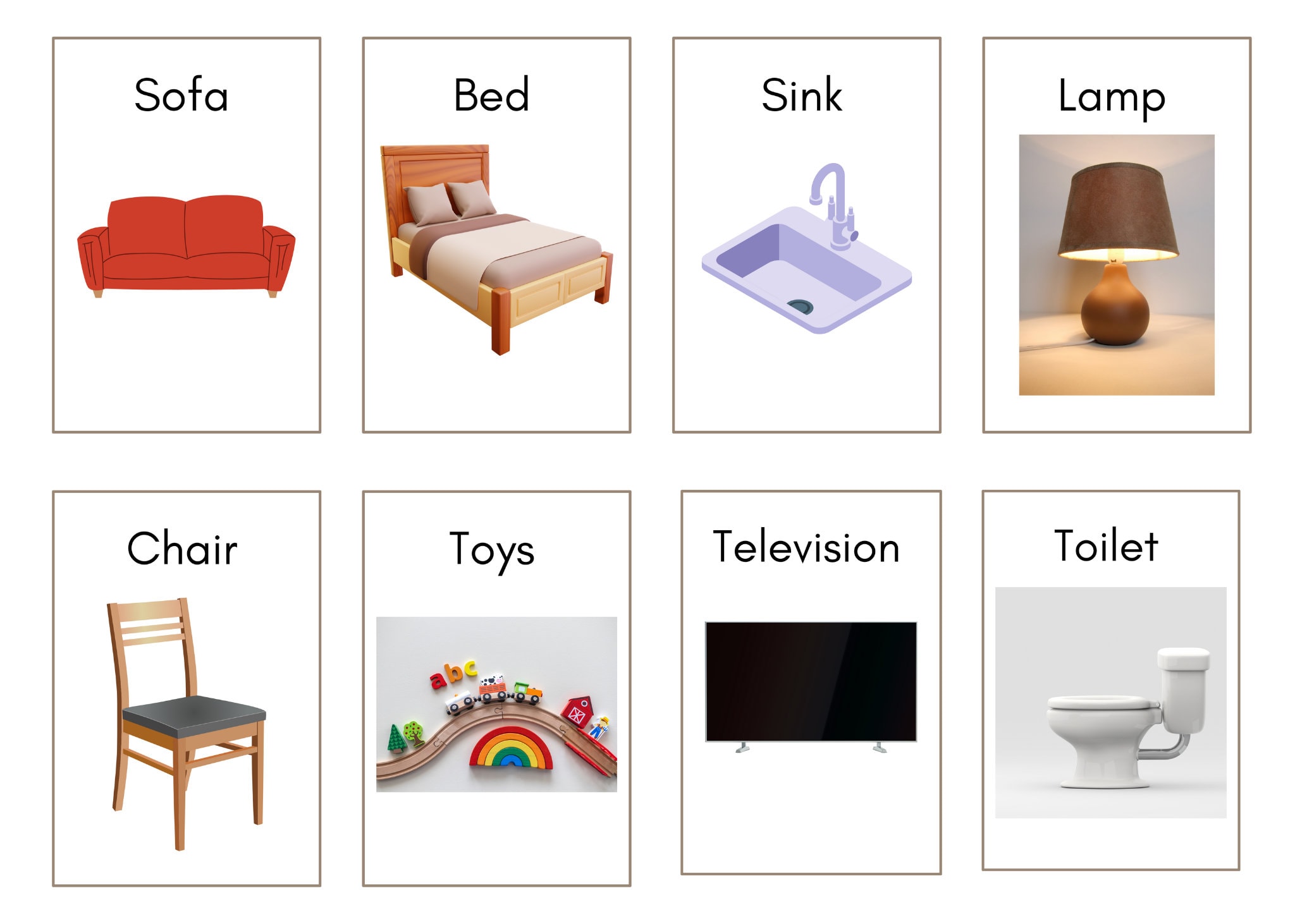 Household Item Flash Cards for Kids, Toddler Cards, House Items Cards ...