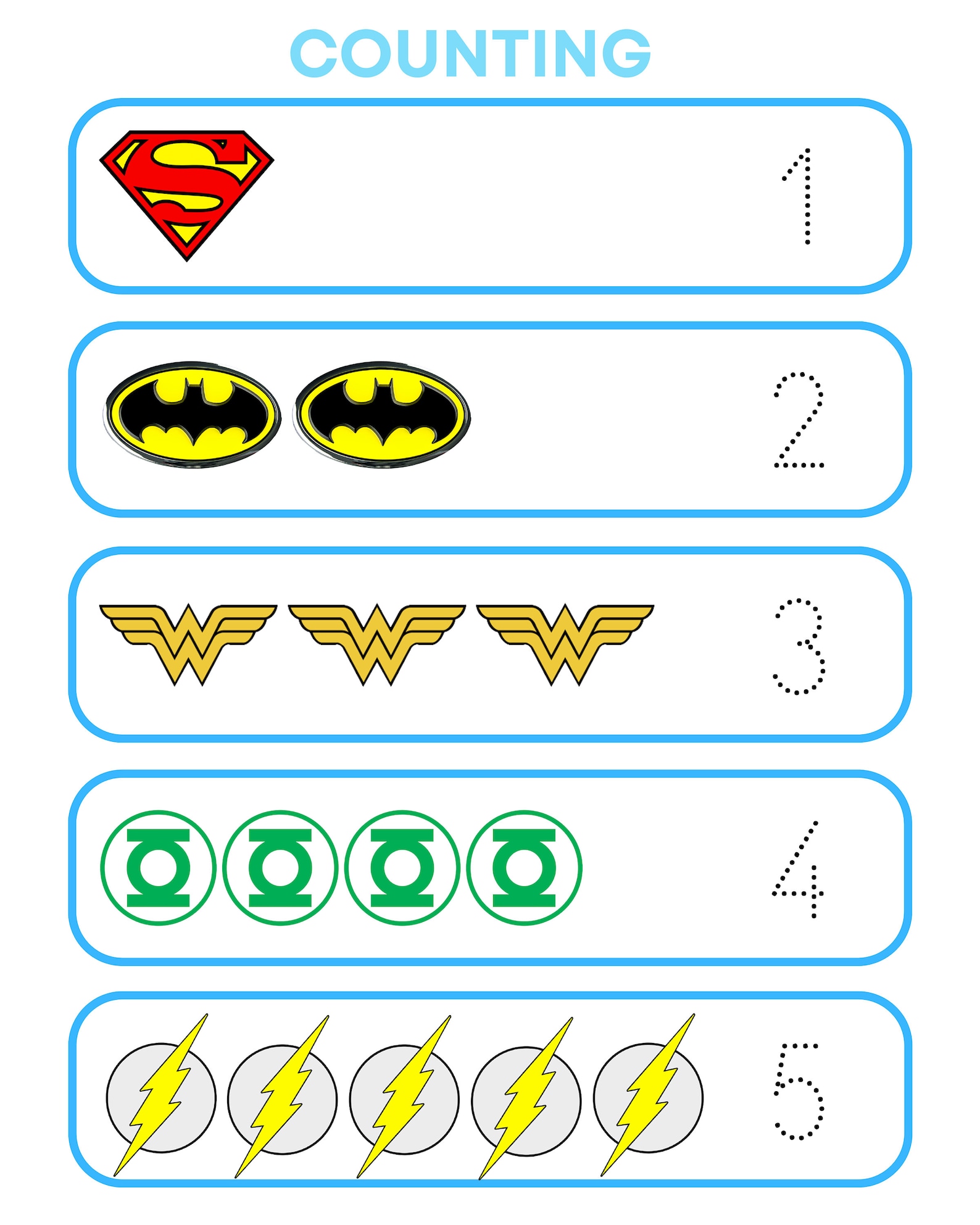 Superhero Math for Early Years, Kids, Kindergarten, Superhero Counting ...