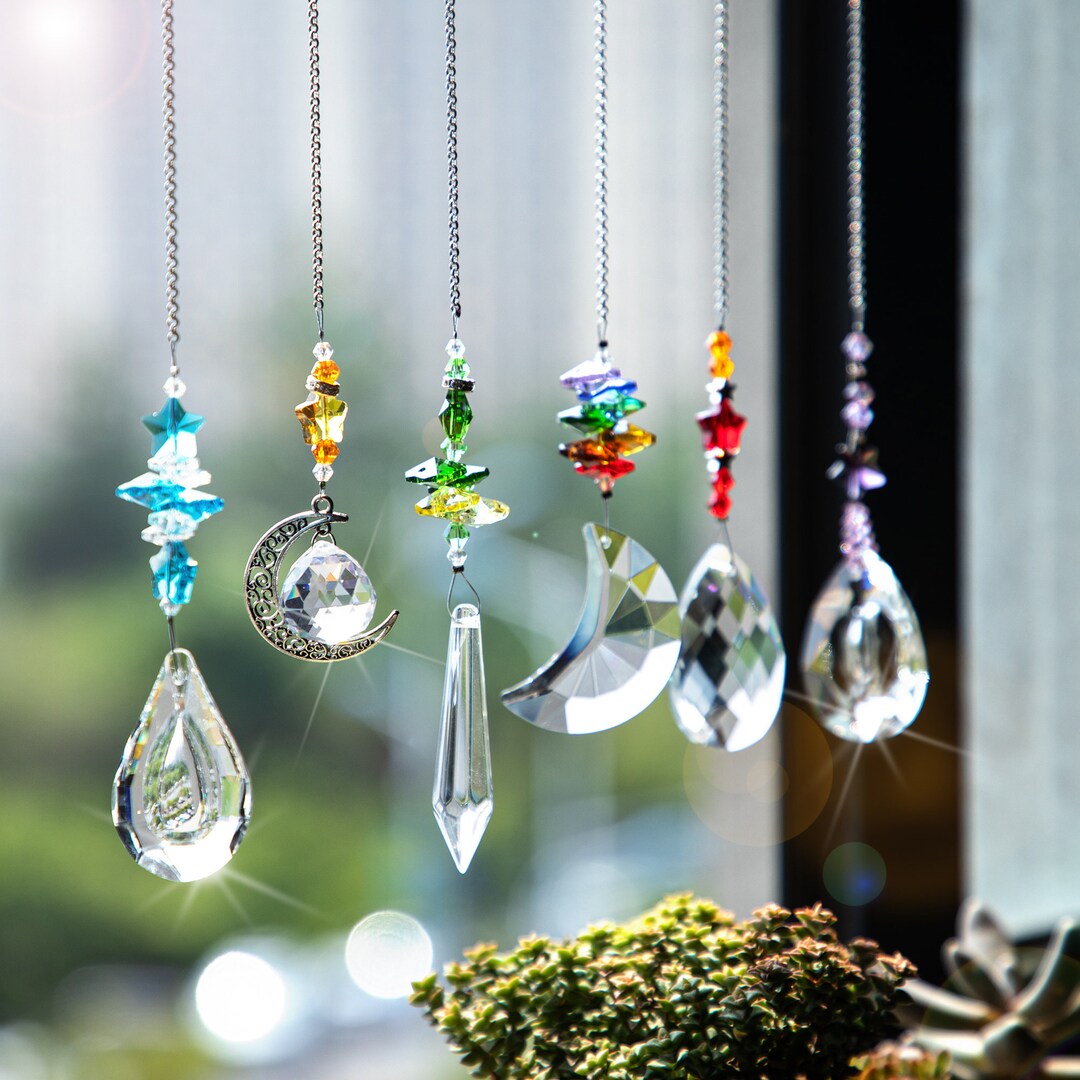 6PCS Crystal Chandelier Prism Suncatchers Hanging Ornament for Window ...