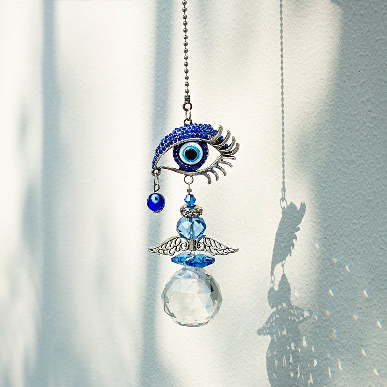 Handmade Hanging Crystal Angel Suncatcher Blue Evil Eye - Etsy