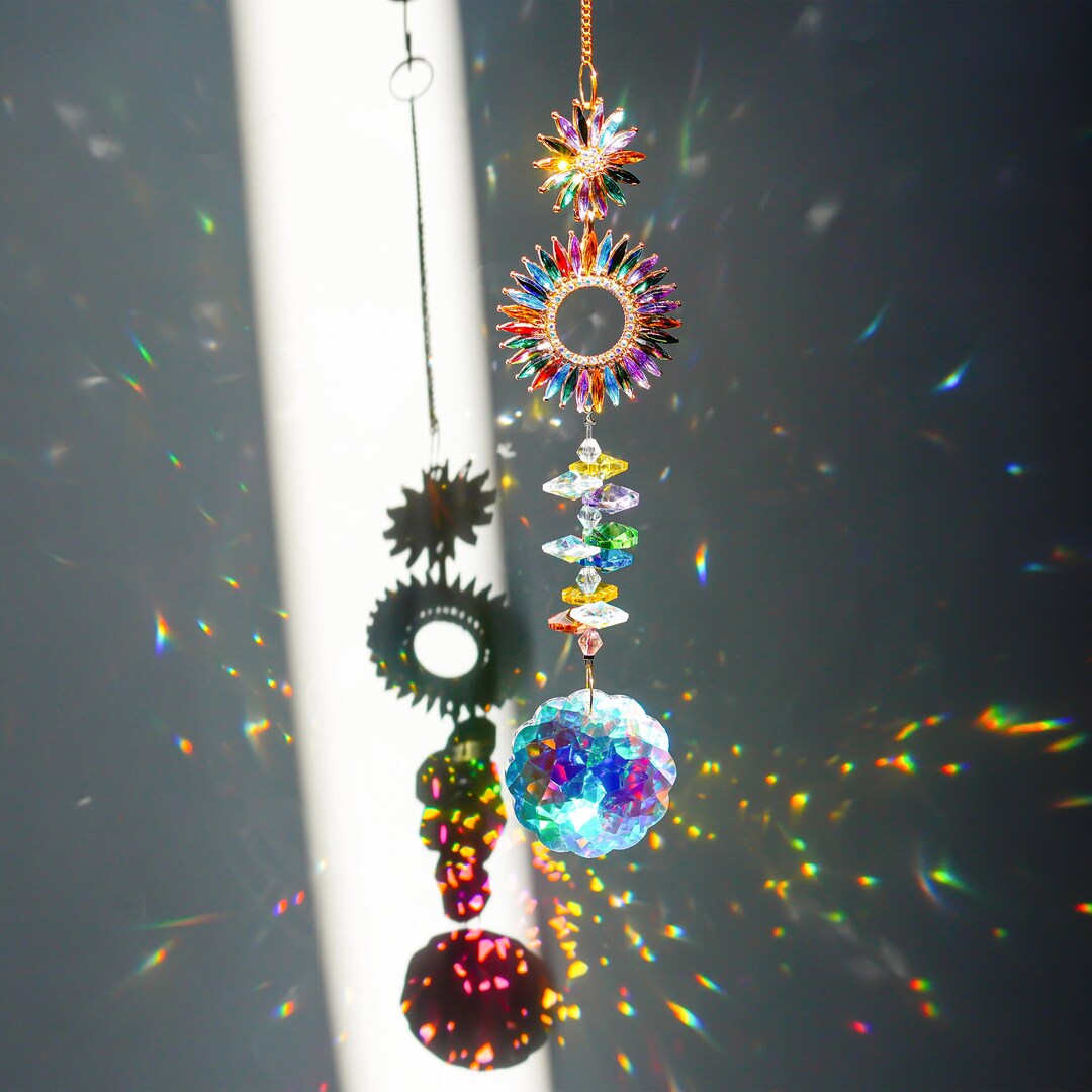 Rhinestones Sunflower Hanging for Window Art Crystal Sun Catcher With ...