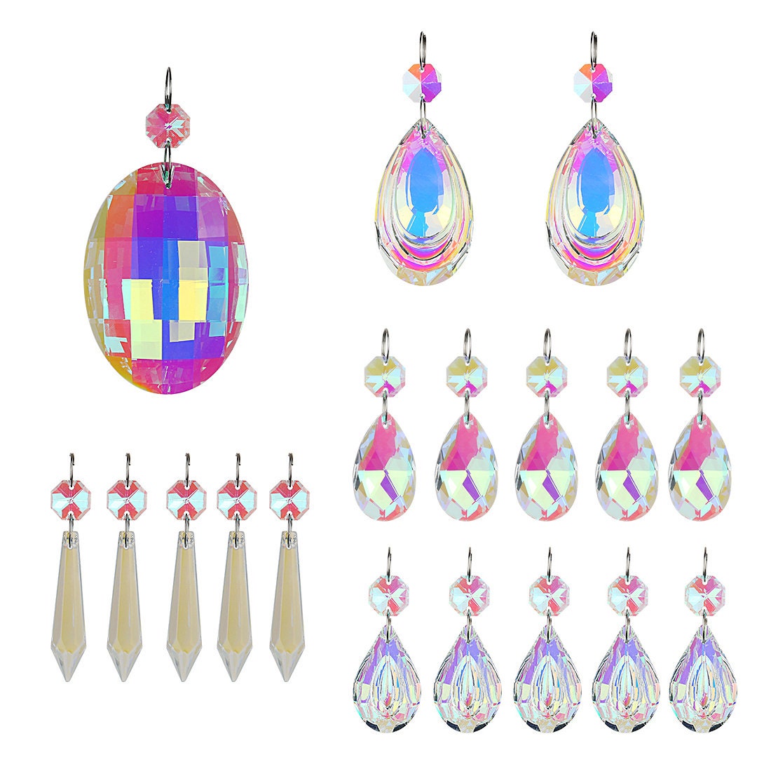 18pcs Colorful Lamp Prisms Parts With Octagon Bead Chandelier | Etsy